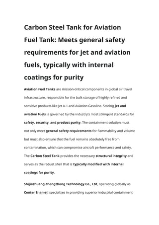 Carbon Steel Tank for Aviation Fuel Tank Meets general safety ...