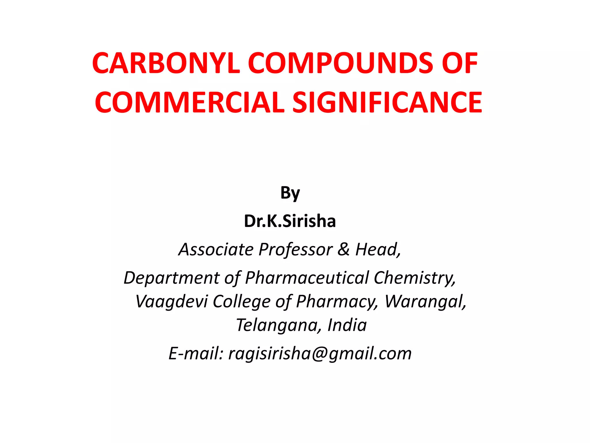 Carbonyl compounds uses | PPTX