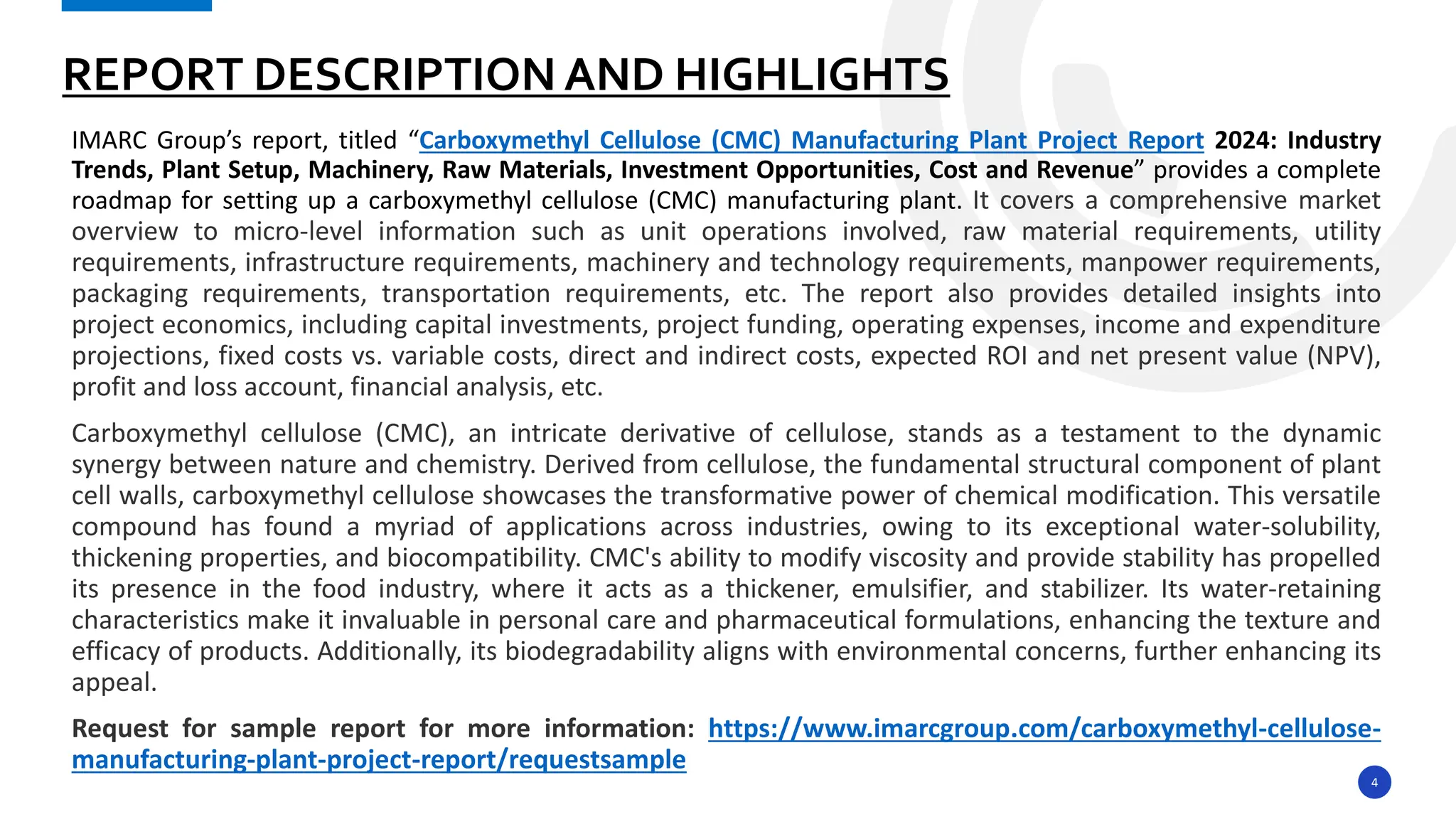 Carboxymethyl Cellulose (CMC) Manufacturing Plant Project Report.pptx
