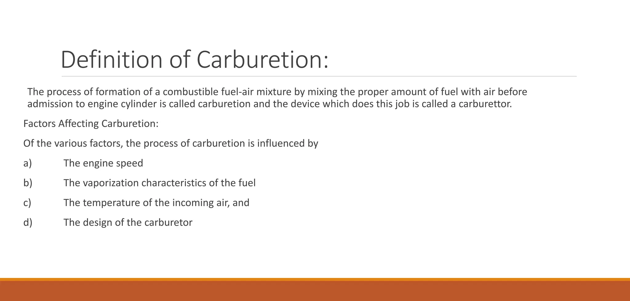 Carburetion, injection and supercharging | PPSX | Chemistry | Science