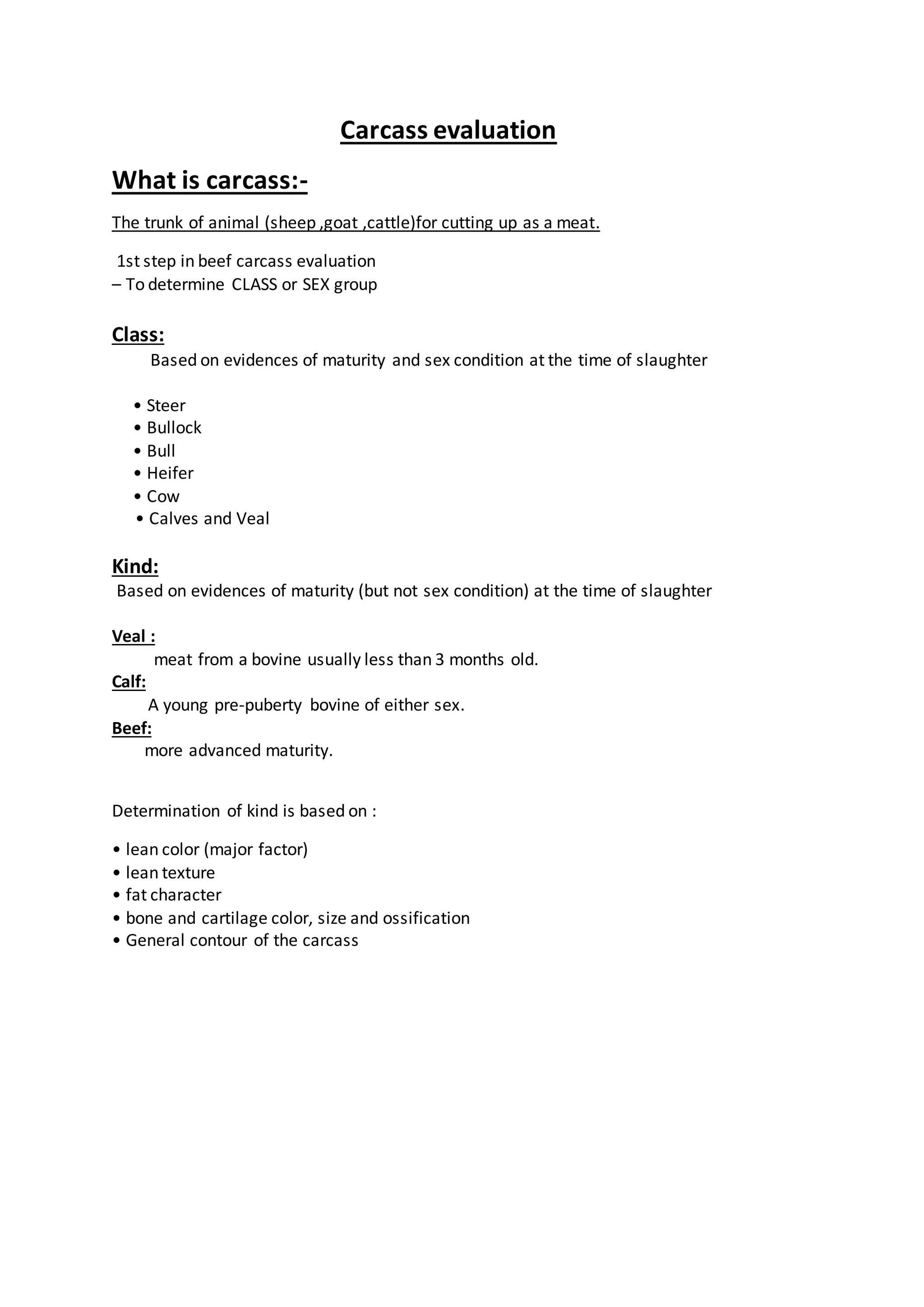 Carcass evaluation,grading and cuts | DOCX