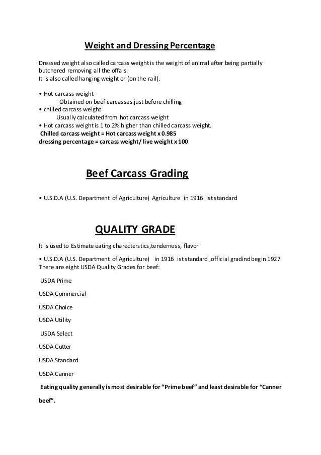 Carcass Evaluationgrading And Cuts