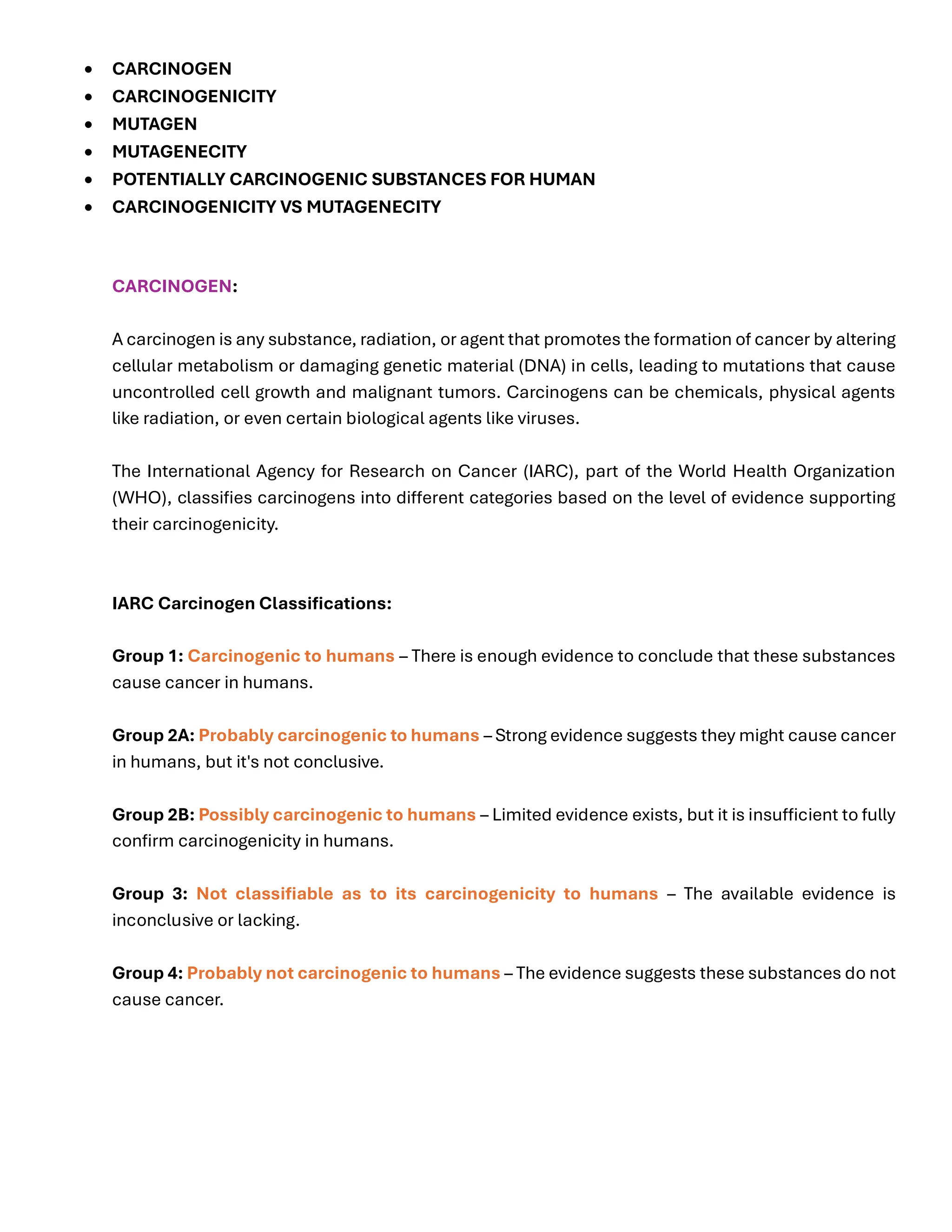 Carcinogen, Carcinogenicity,Mutagen, Mutagenecity, Potentially ...