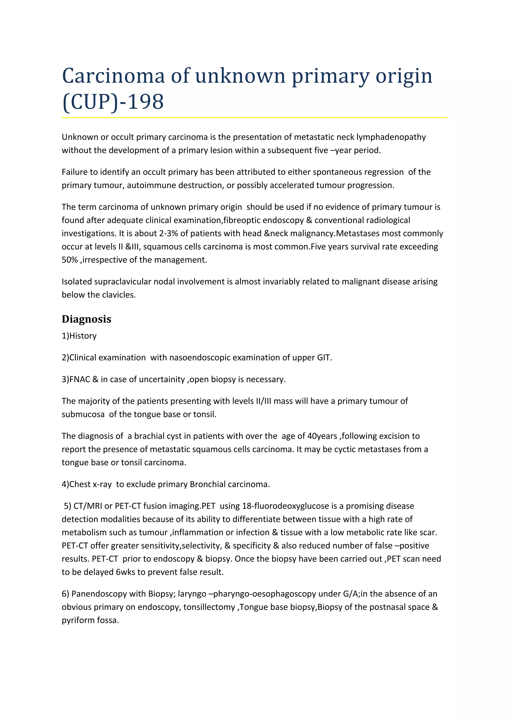 Carcinoma of unknown primary origin (cup) 198 | DOC