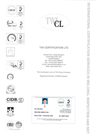 Card & cert cswip 3.1 do van son | PDF