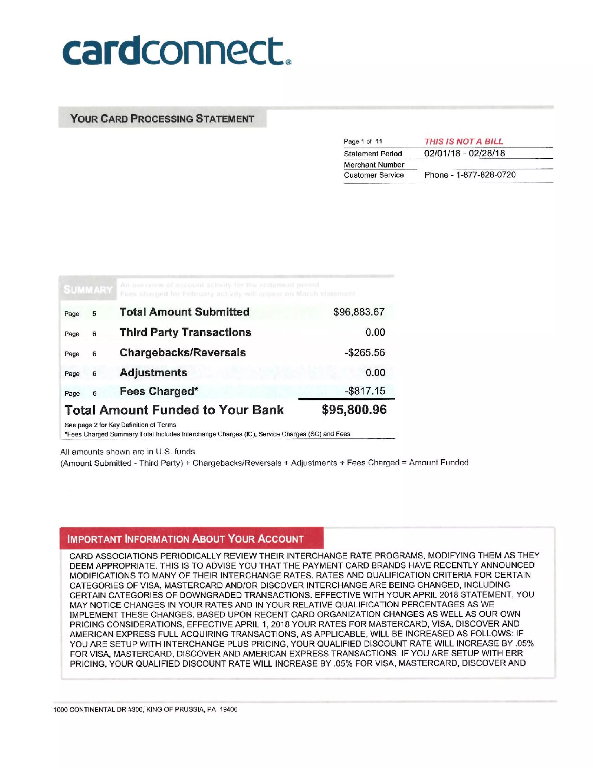 CardConnect B2B Sample Statement | PDF