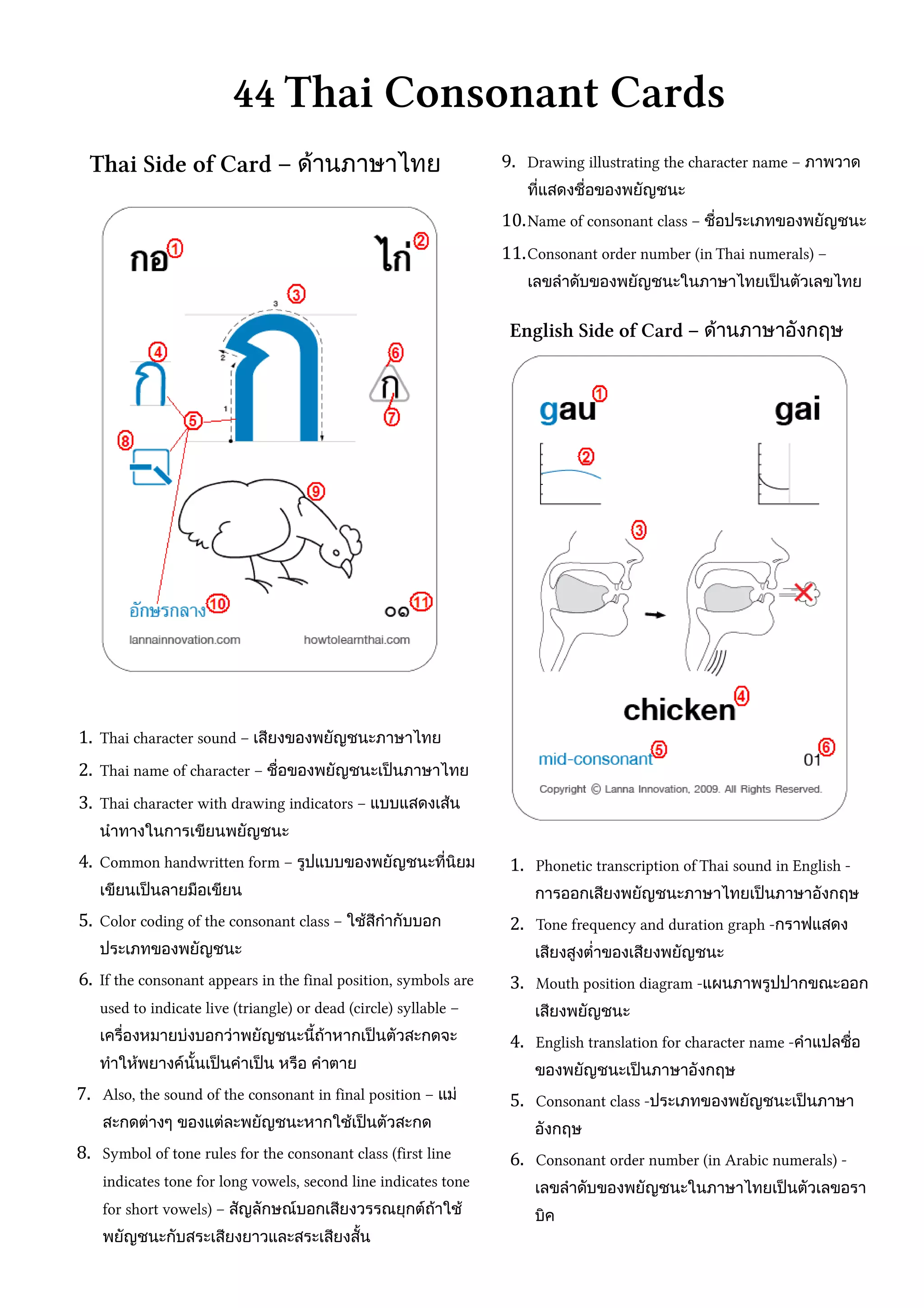 Thai Alphabet - Consonants and Vowels Card Description | PDF