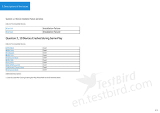 TestBird - Mobile Game Testing Report(Sample) | PDF