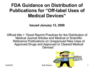 FDA Guidance on the Distribution fo Reprints | PPT