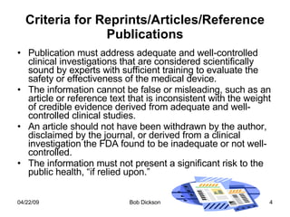 FDA Guidance on the Distribution fo Reprints | PPT