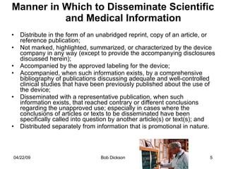 FDA Guidance on the Distribution fo Reprints | PPT
