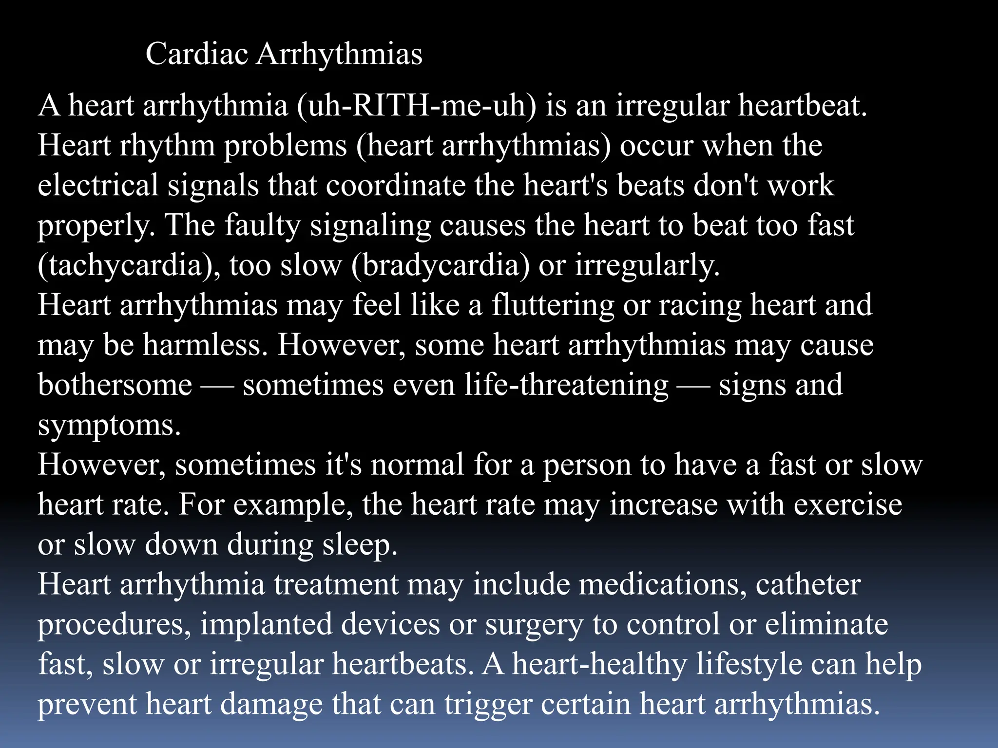 CARDIAC ARRHYTHMIA.ppt | Heart and Cardiovascular Diseases | Diseases and Conditions