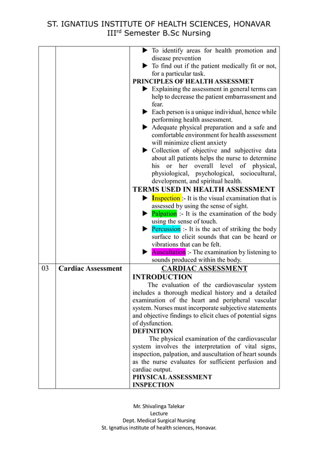Cardiac Assessment for B.sc Nursing Student.pdf | Heart and ...