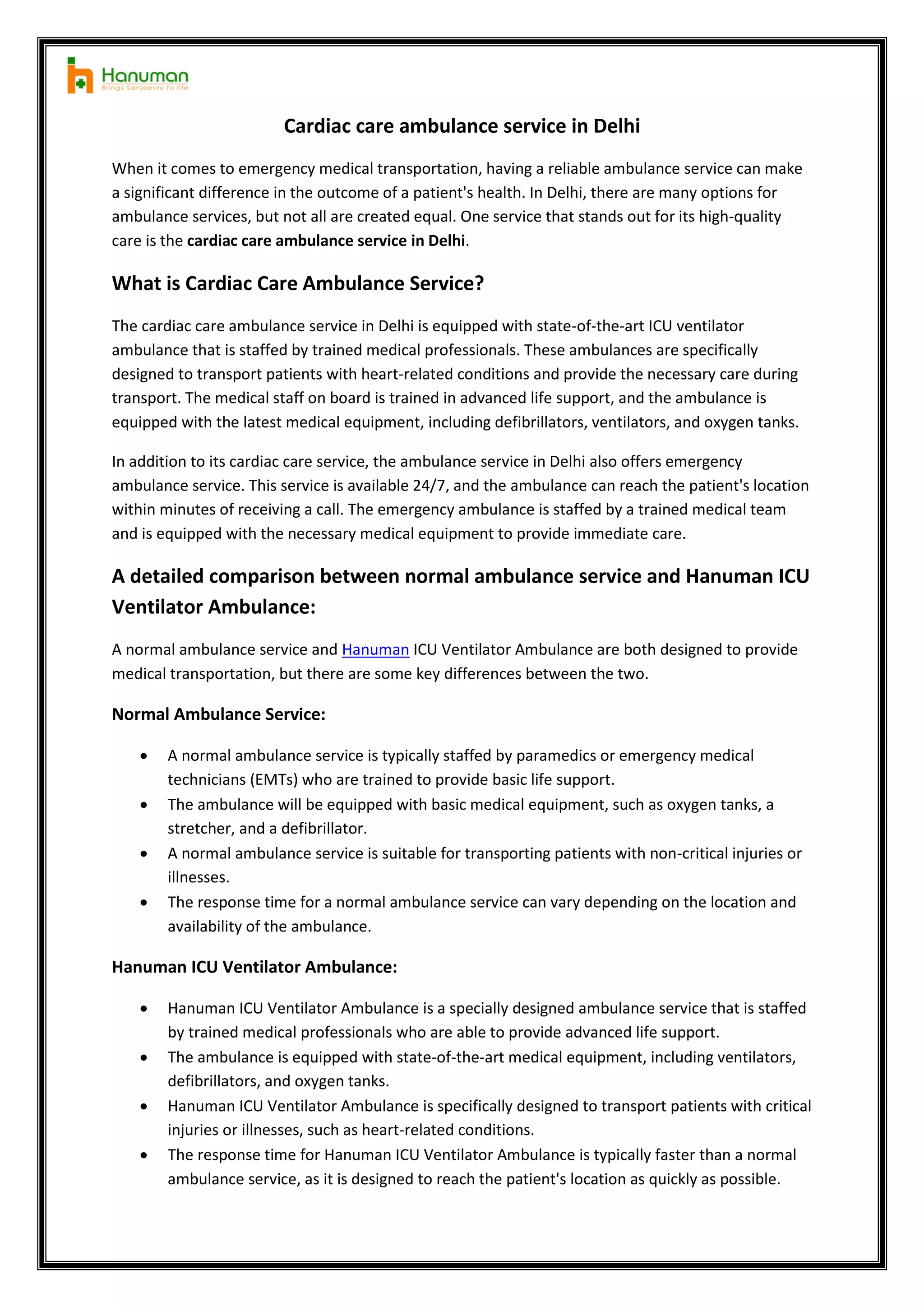 Cardiac care ambulance service in Delhi ICU Ventilator ambulance.pdf