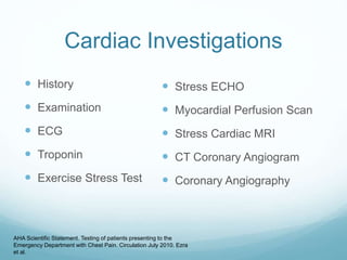 Cardiac investigations for acute coronary syndrome | PPTX