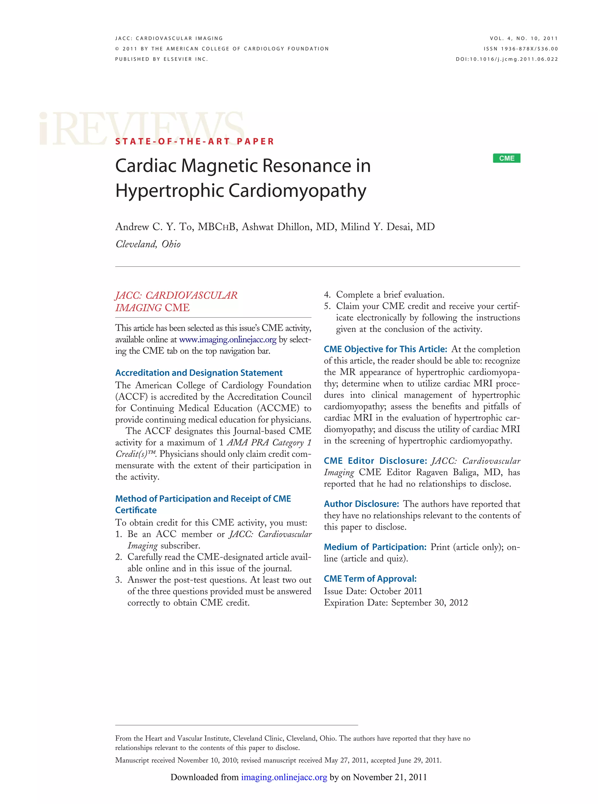 Cardiac MRI in hypertrophic cardiomyopathy | PDF