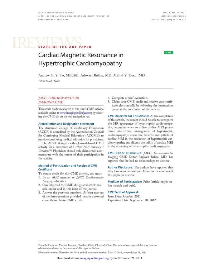 Cardiac MRI in hypertrophic cardiomyopathy | PDF