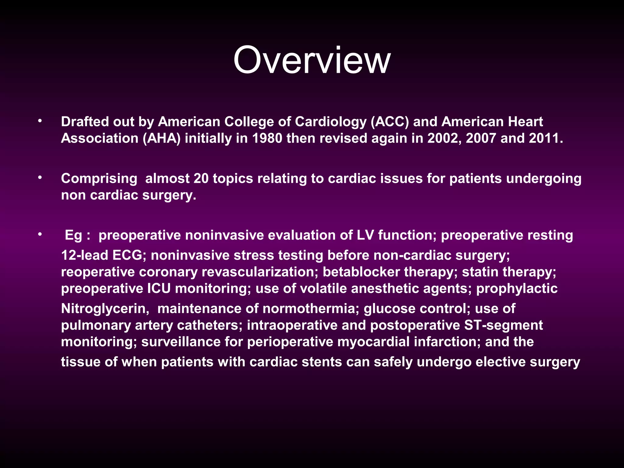 ACC AHA Guidelines on Perioperative Cardiac Assesement | PPT