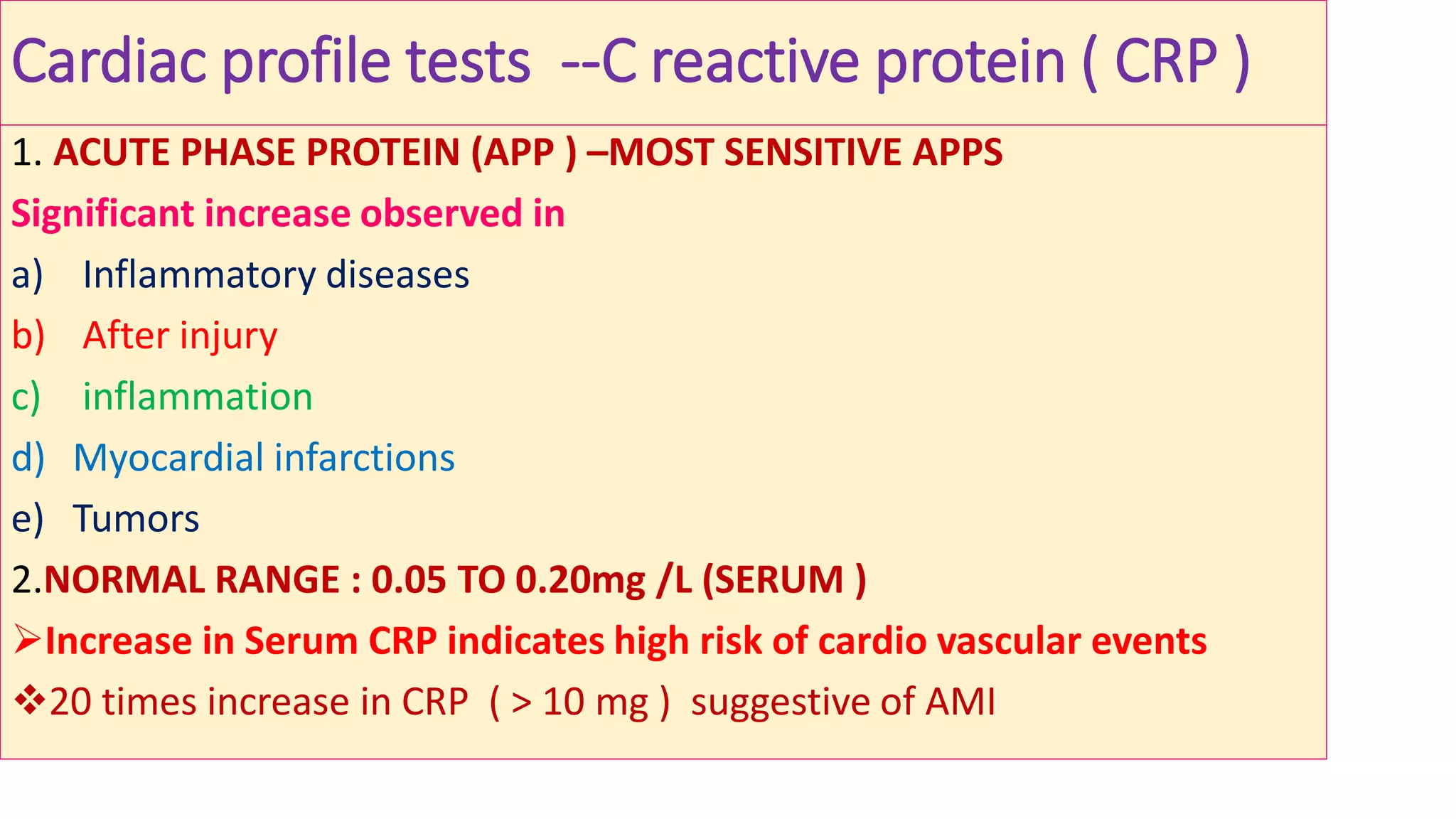 Cardiac profile tests(biochemical ) | PDF