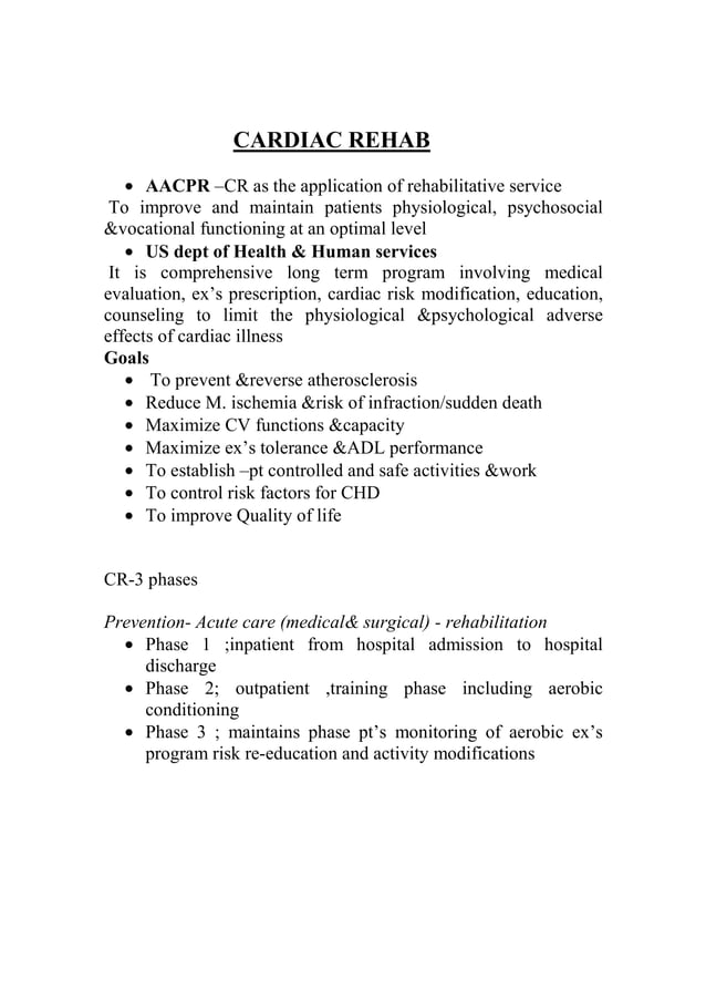 Cardiac phase I rehab - parameters | PDF | Free Download