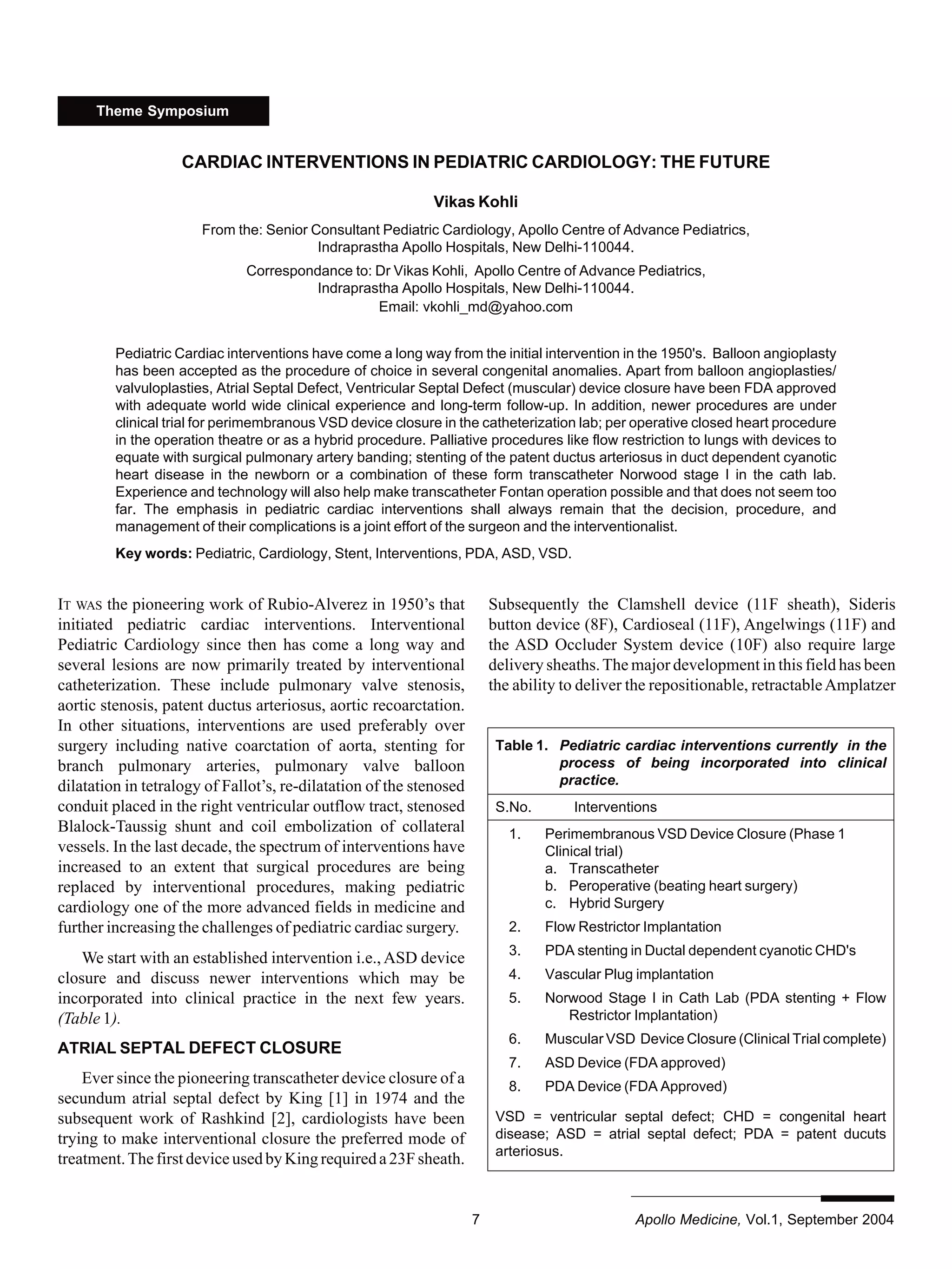 Cardiac Interventions in Pediatric Cardiology: The Future | PDF