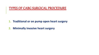 Cardiovascular surgeries-CABG,TYPES,CARDIOPULMONARY BYPASS MACHINE | PPTX