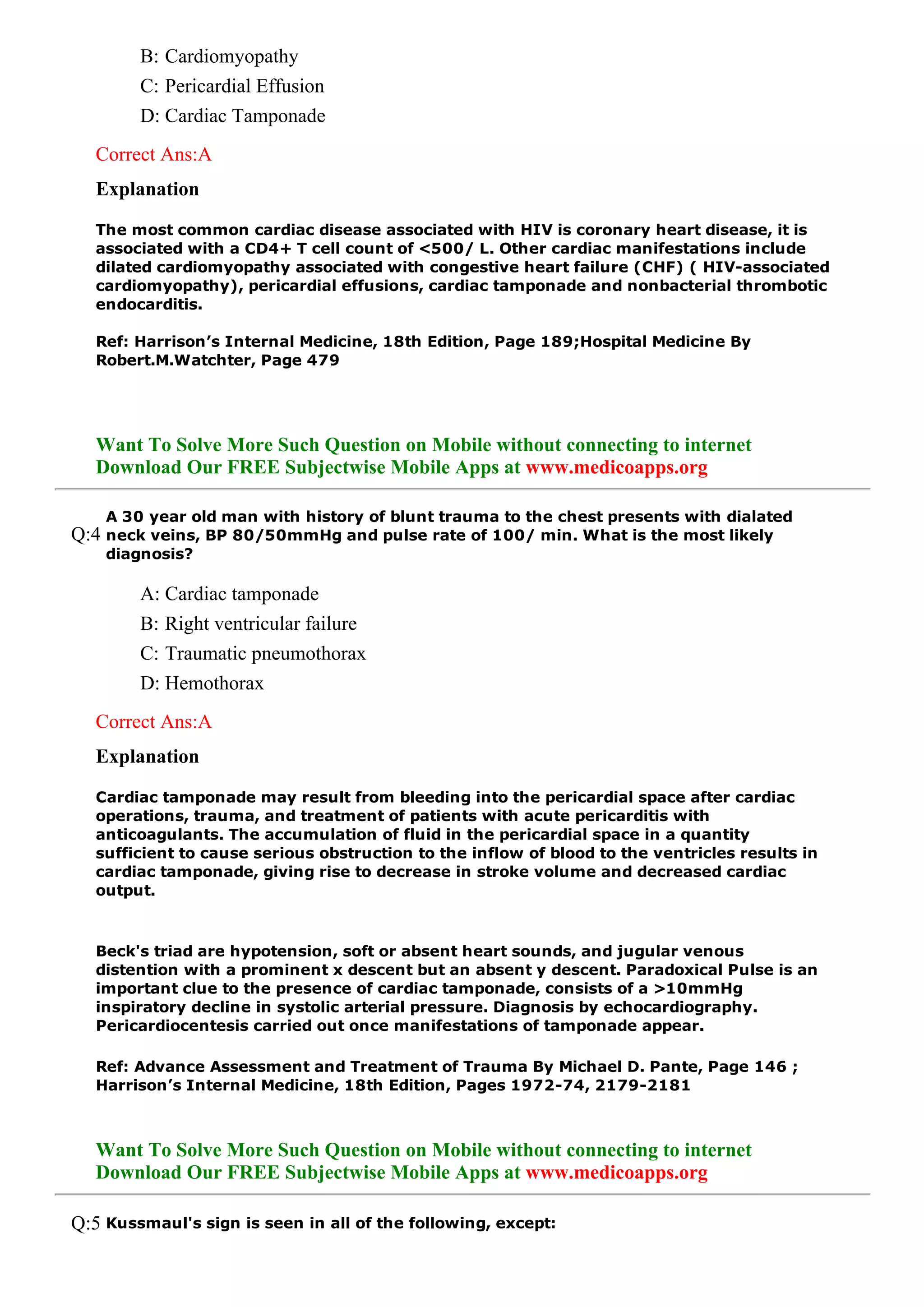 Cardiac tamponade sample paper for neet pg, usmle, plab, fmge (mci ...