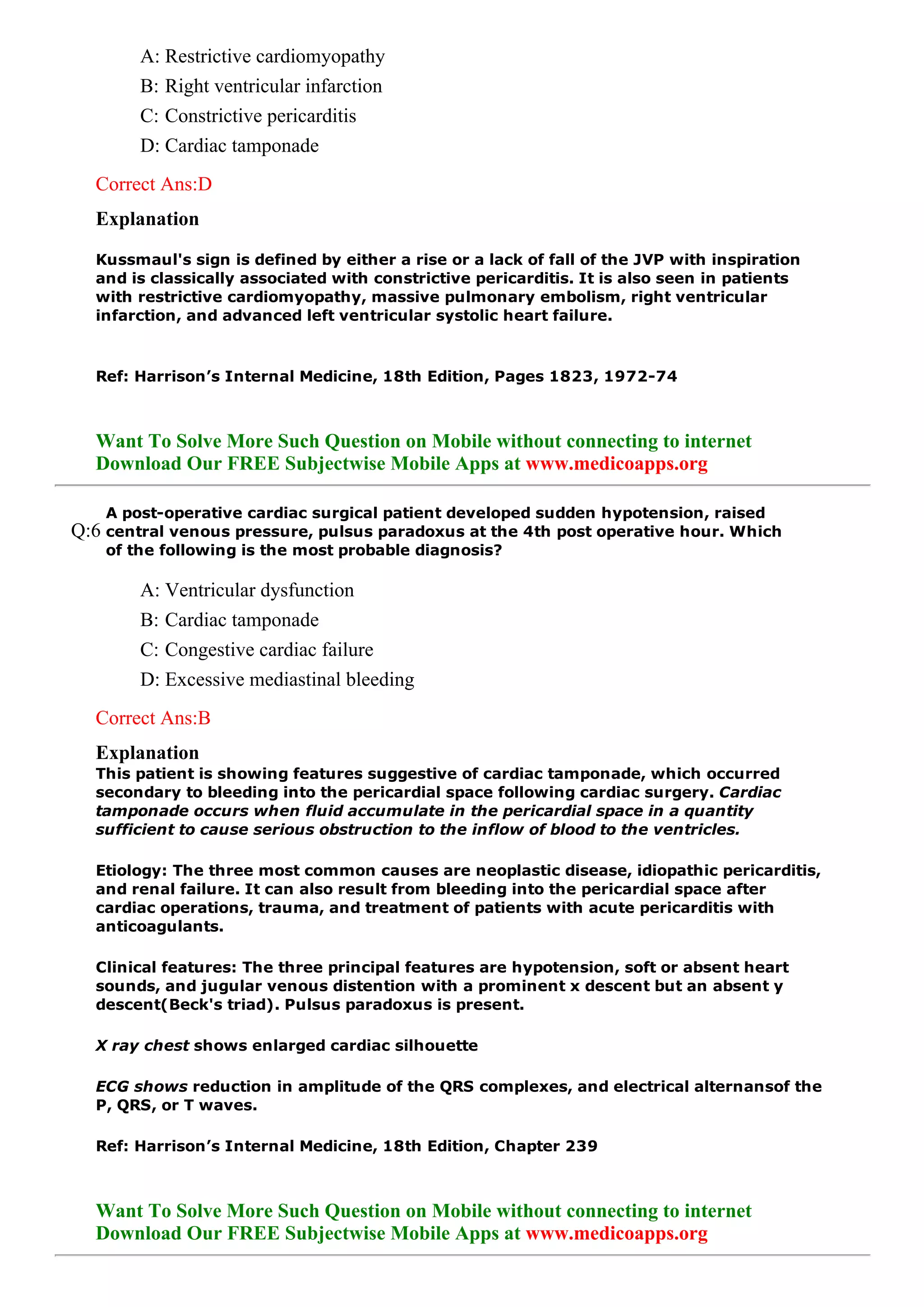 Cardiac tamponade sample paper for neet pg, usmle, plab, fmge (mci ...