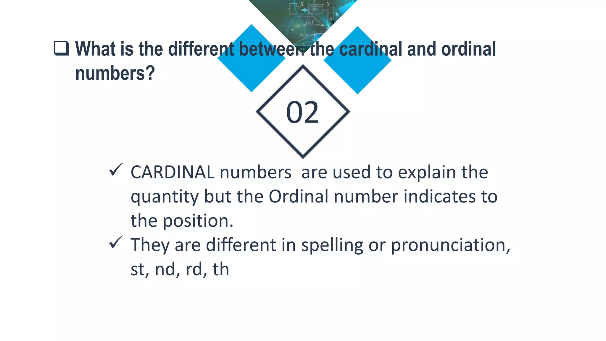 Cardinal and ordinal numbers ppt | PPTX