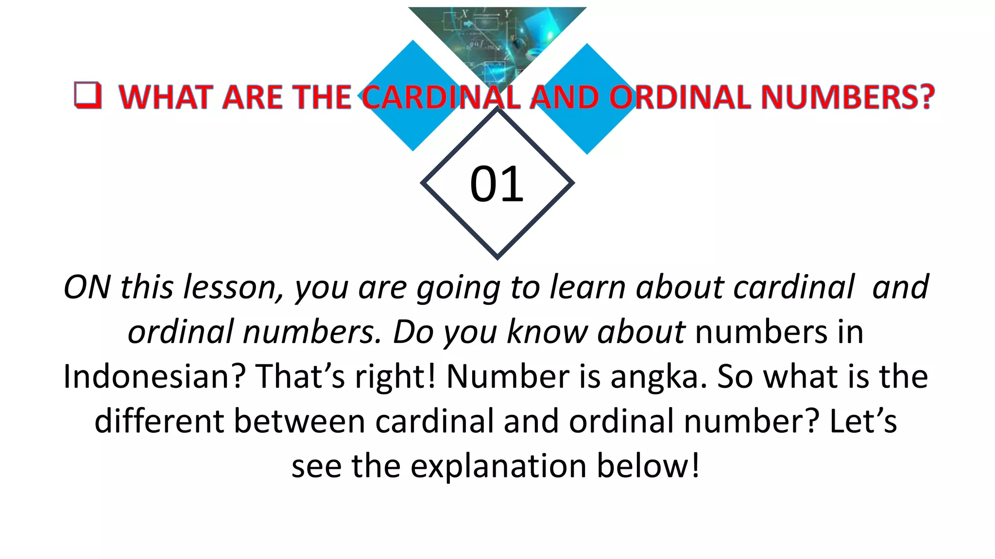 Cardinal and ordinal numbers ppt | PPTX