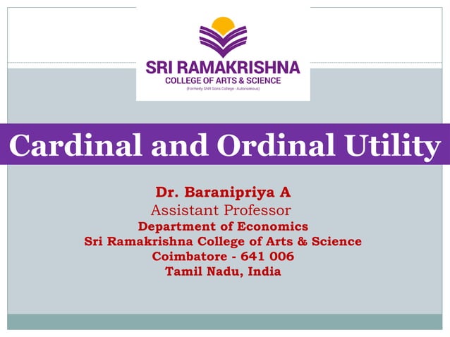 Cardinal and Ordinal Utility Power Point Presentation | PPTX