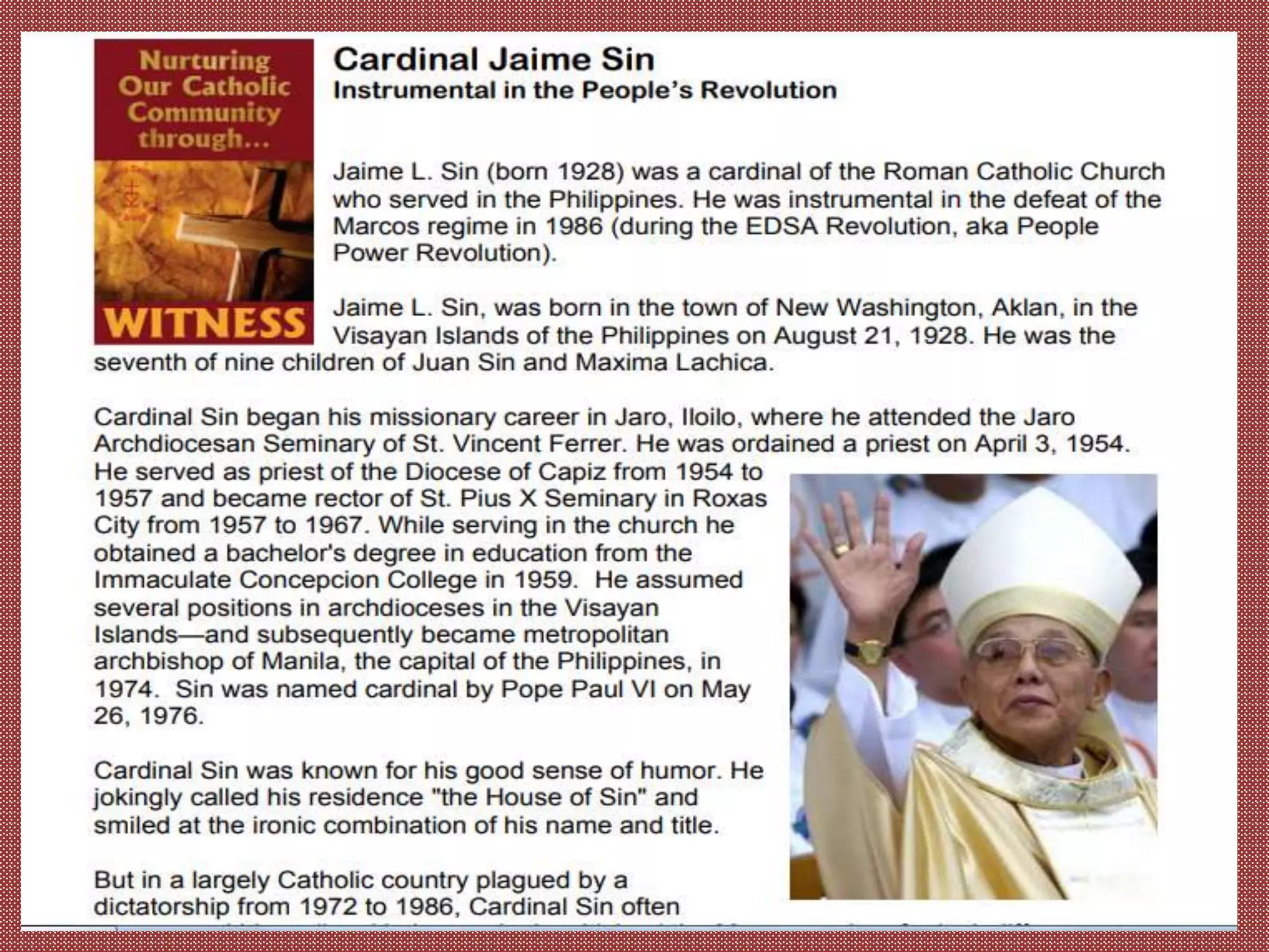 Cardinal Jaime Sin | PPT
