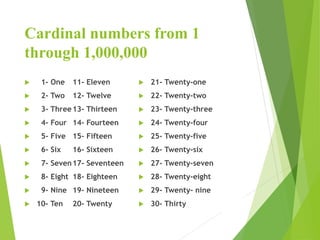 cardinal numbers.pptx este es un repaso de inglés del maestro Roberto ...