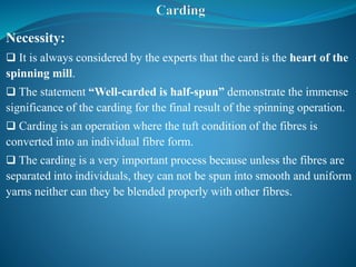 Yarn manufacturing Process : Carding | PDF