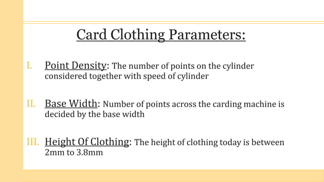 Card Clothing Parameters. | PPT