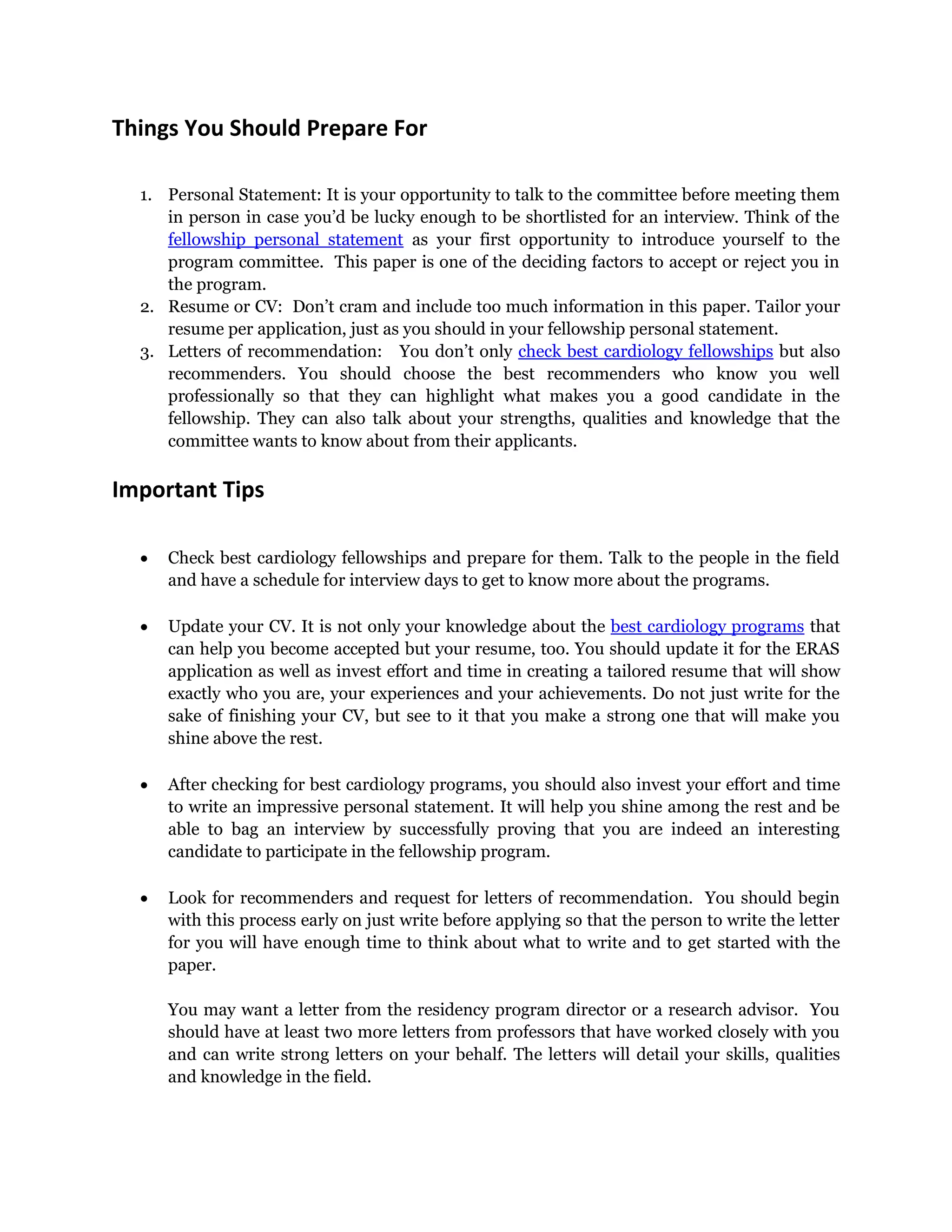Cardiology Personal Statement and Guide for Fellows in 2017 | PDF