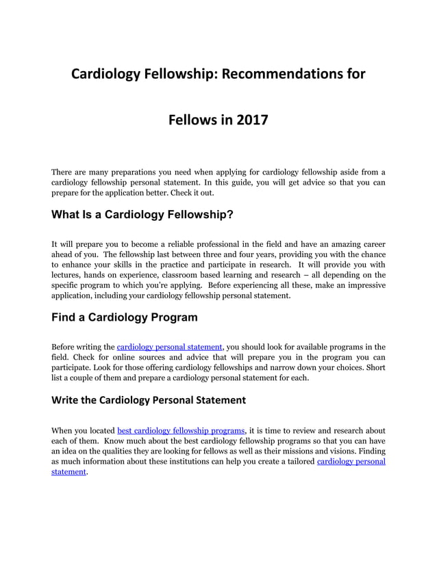 Cardiology Personal Statement and Guide for Fellows in 2017 | PDF
