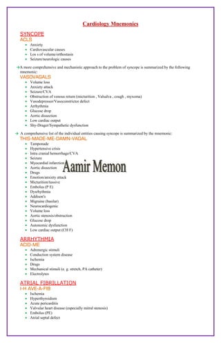 Cardiology mnemonics | PDF