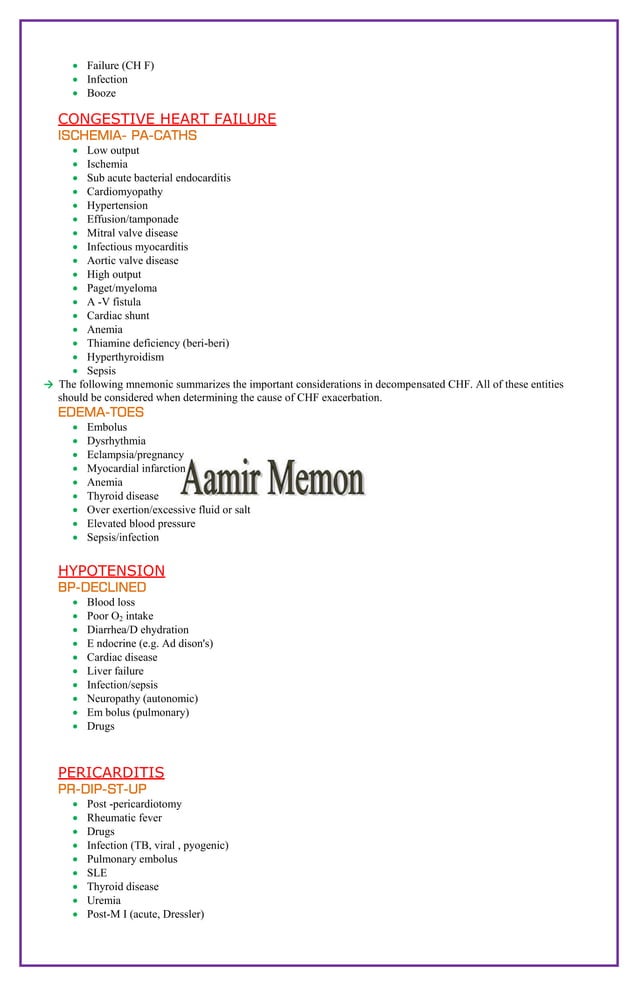 Cardiology mnemonics | PDF