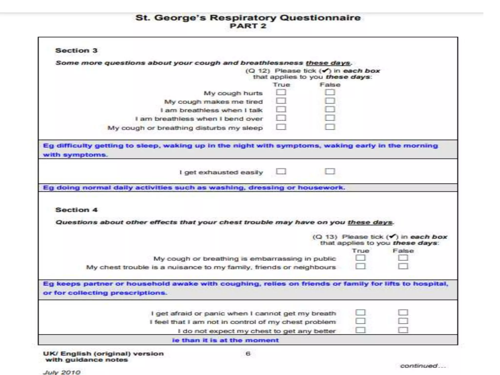 Cardiopulmonary sgrq questionnaire | PPTX