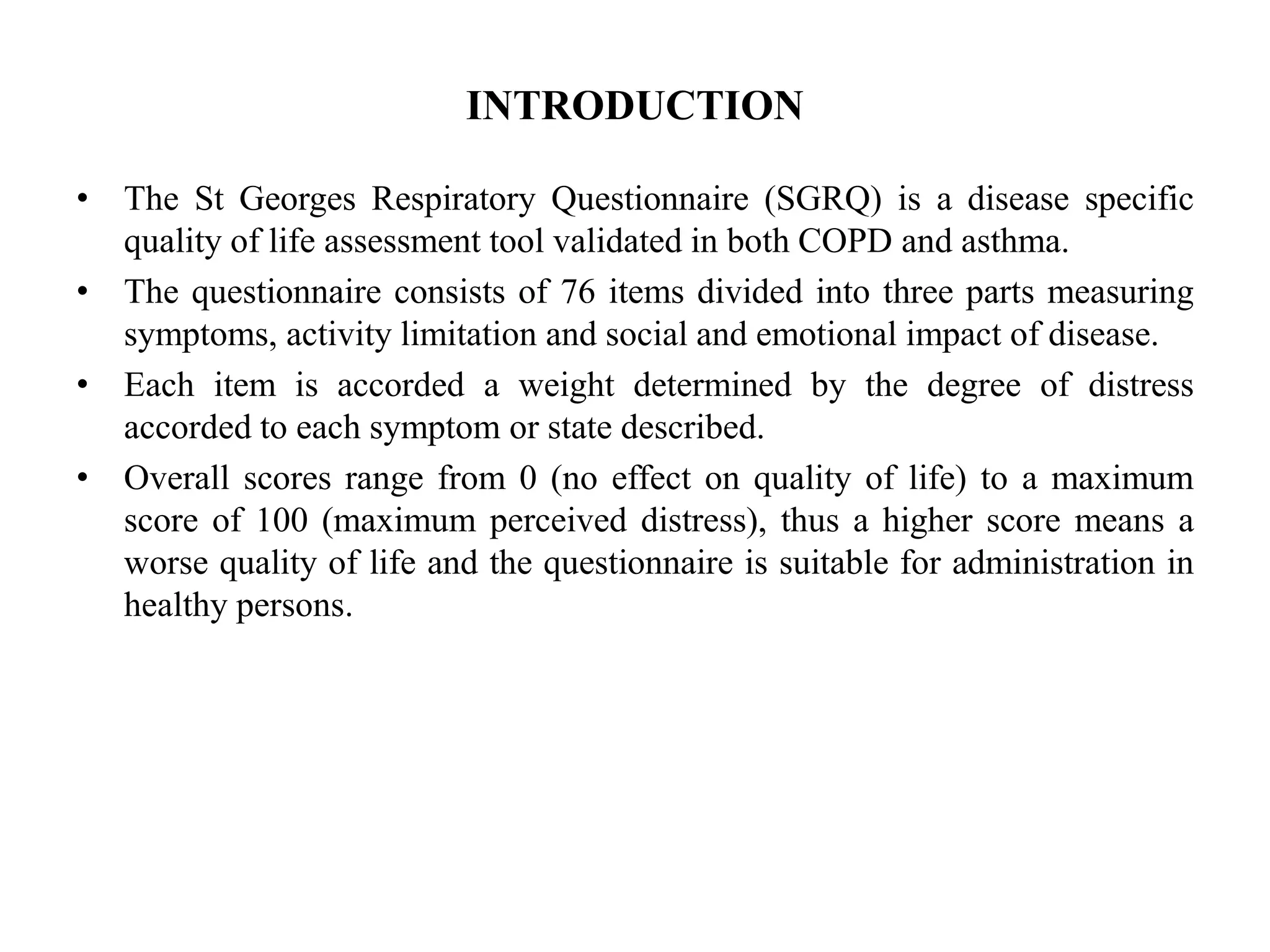 Cardiopulmonary sgrq questionnaire | PPTX