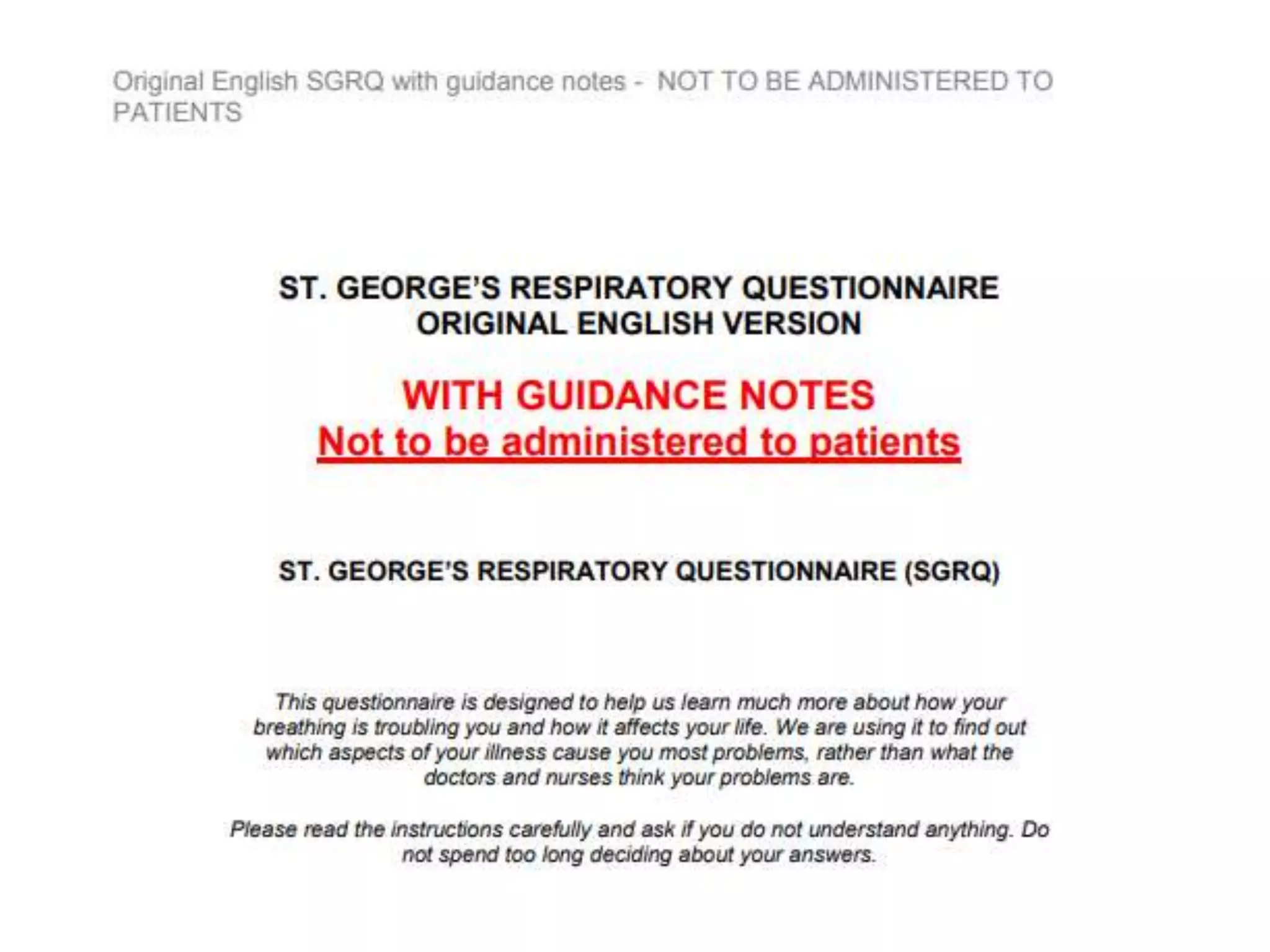Cardiopulmonary sgrq questionnaire | PPTX