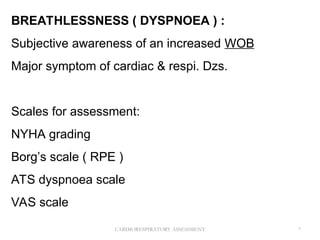 cardio pulmonary assessment techniques in physiothrapy | PPT