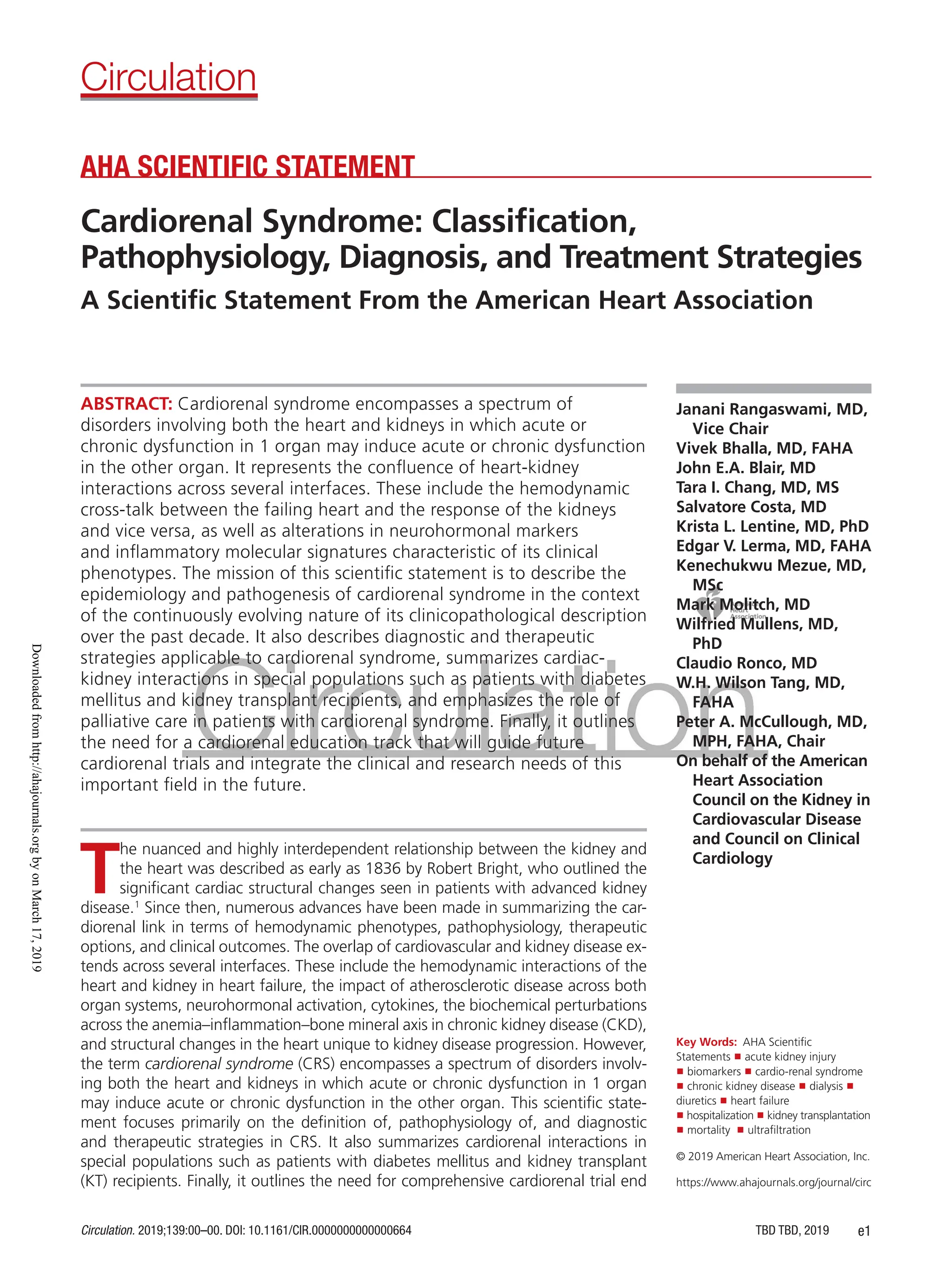 Cardiorenal Syndrome Classification Pathophysiology Diagnosis And