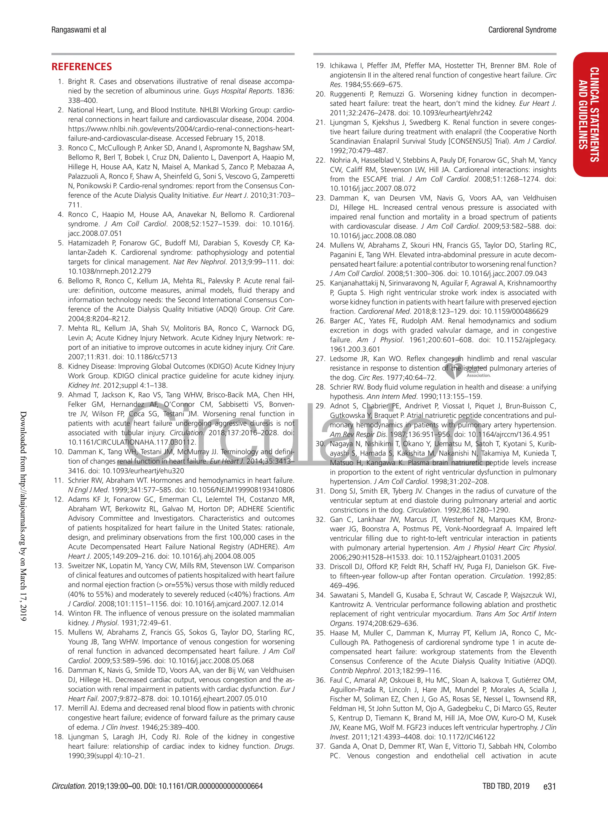 Cardiorenal Syndrome Classification Pathophysiology Diagnosis And