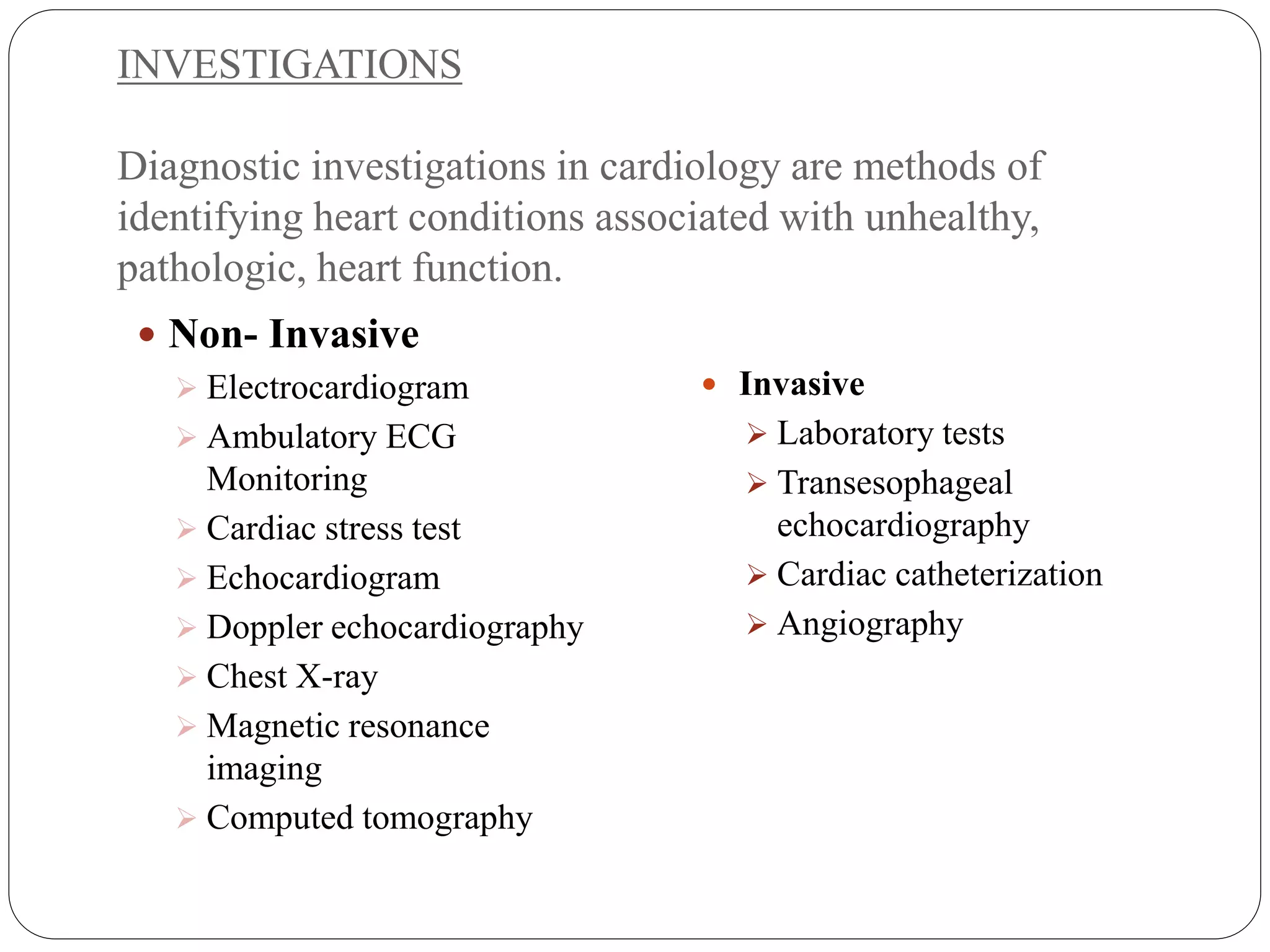 Cardiovascular assessment and diagnostic investigations ppt slideshare ...