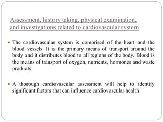Cardiovascular assessment and diagnostic investigations ppt slideshare ...