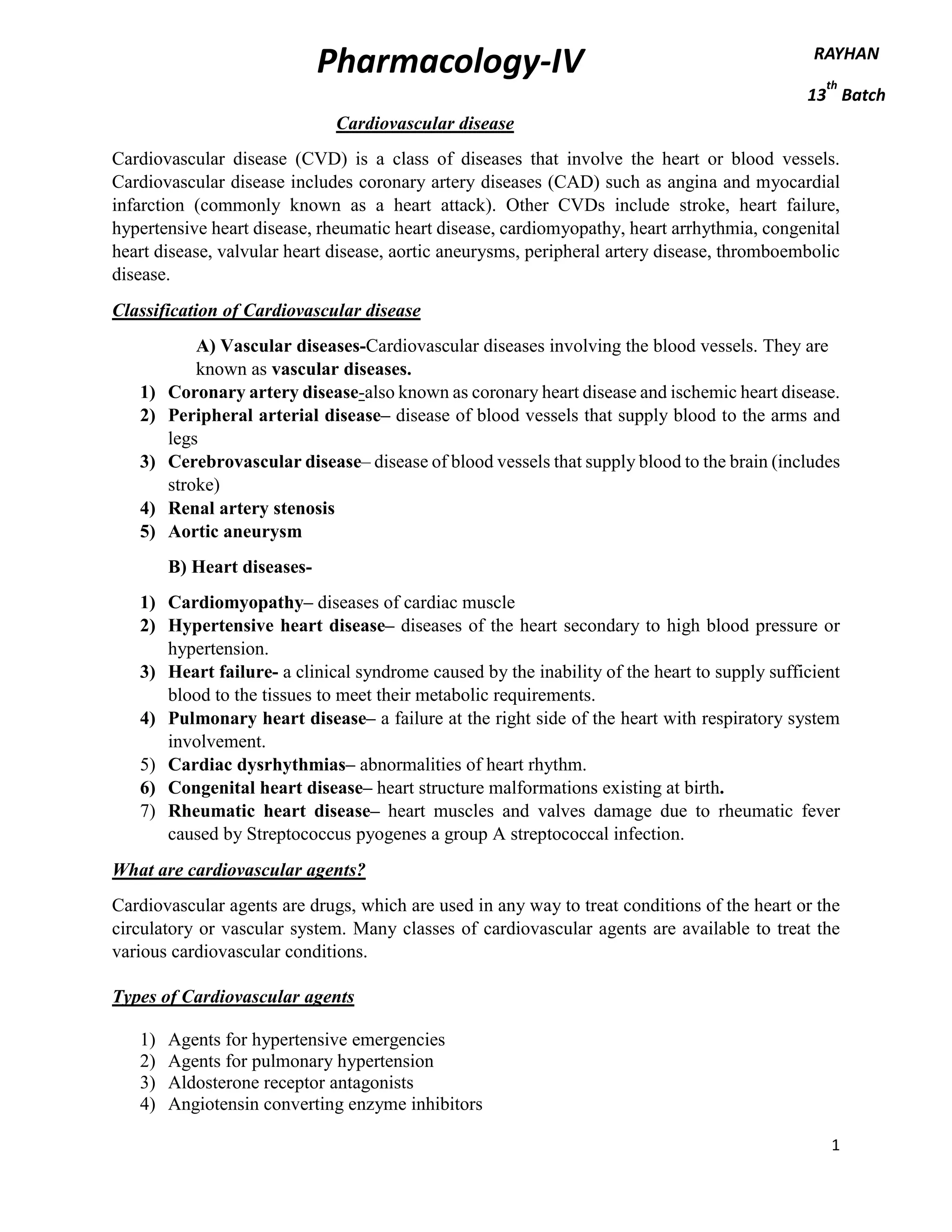 Cardiovascular drug Pdf | PDF