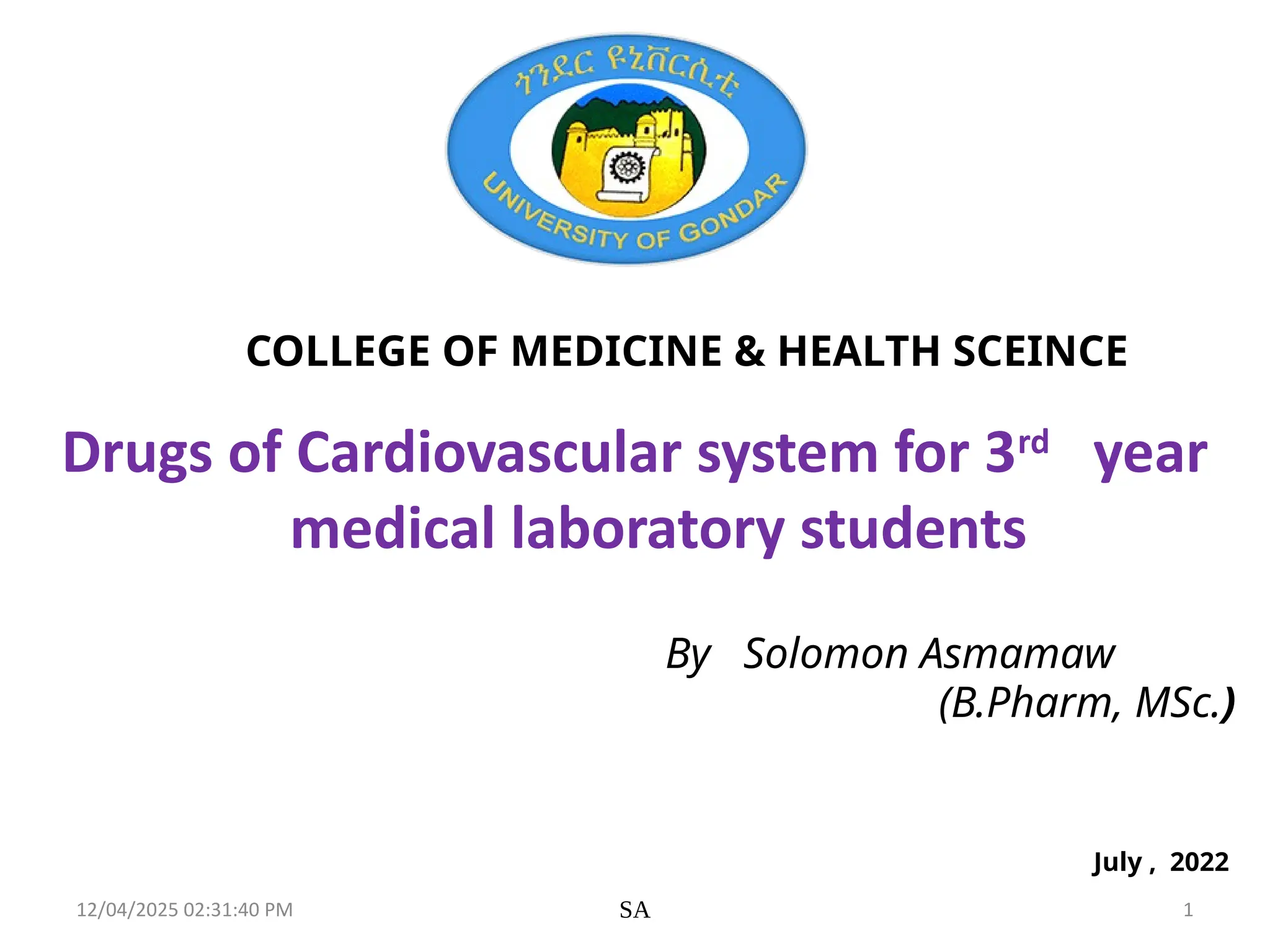 Cardiovascular Pharmacology, drugs acting on cardiovascular system | PPTX