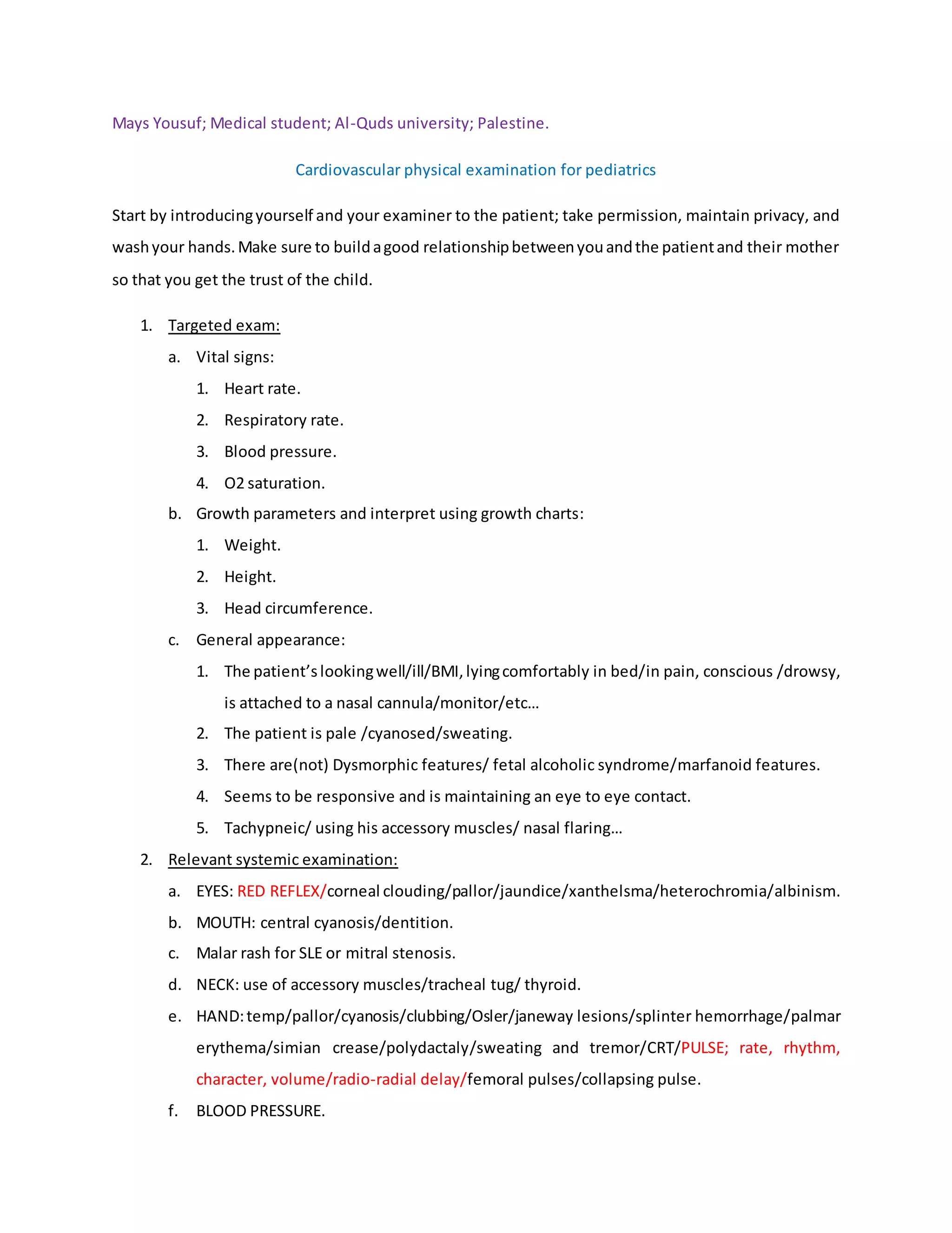 Cardiovascular physical examination | DOCX